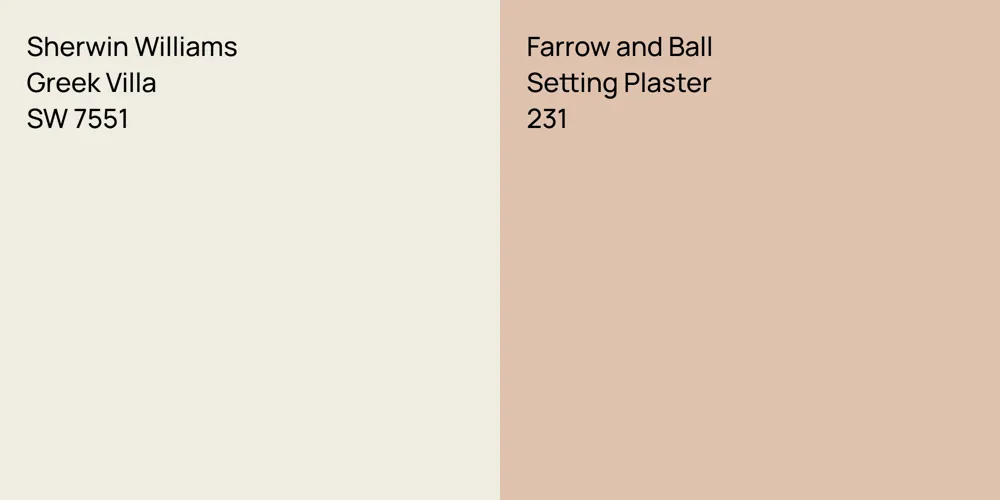 Sherwin Williams Greek Villa vs. Farrow and Ball Setting Plaster comparison