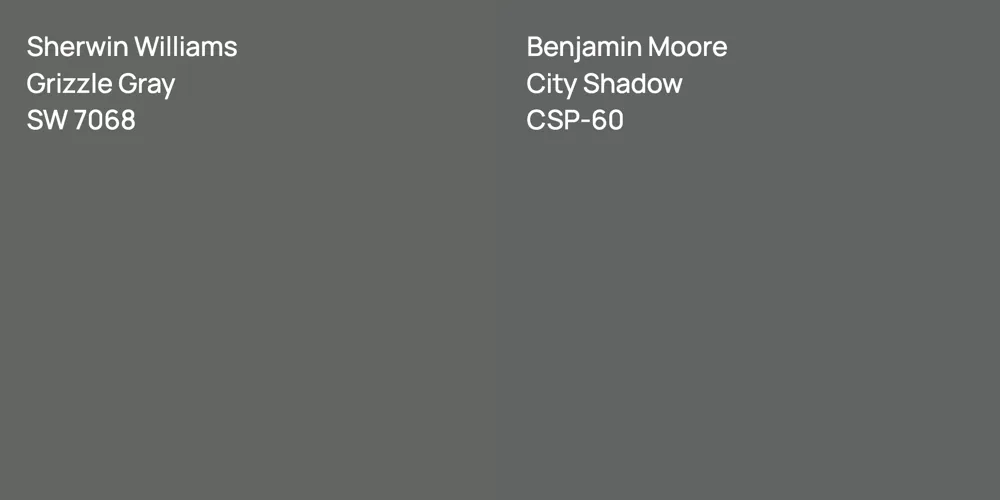 Sherwin Williams Grizzle Gray vs. Benjamin Moore City Shadow comparison