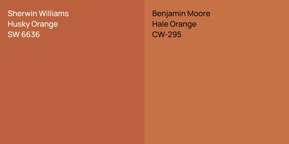 Sherwin Williams Husky Orange vs. Benjamin Moore Hale Orange comparison