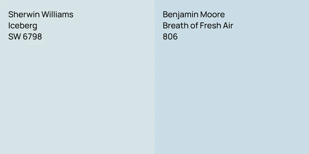 Sherwin Williams Iceberg vs. Benjamin Moore Breath of Fresh Air comparison