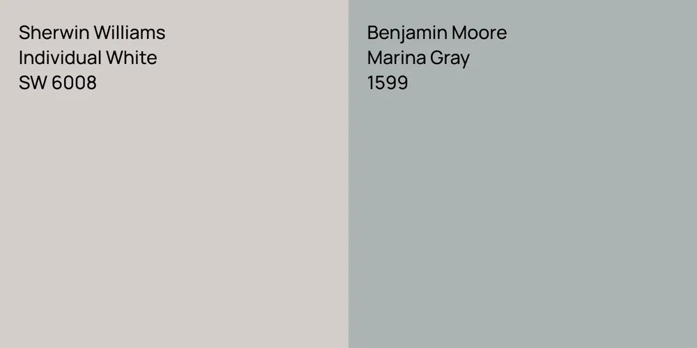 Sherwin Williams Individual White vs. Benjamin Moore Marina Gray comparison