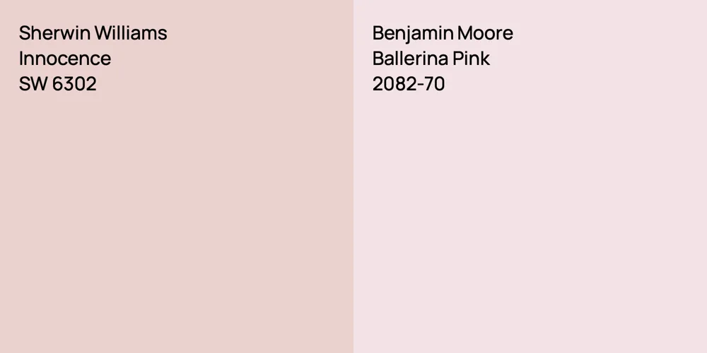 Sherwin Williams Innocence vs. Benjamin Moore Ballerina Pink comparison