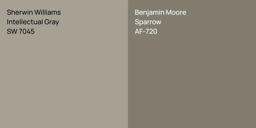 Sherwin Williams Intellectual Gray vs. Benjamin Moore Sparrow comparison