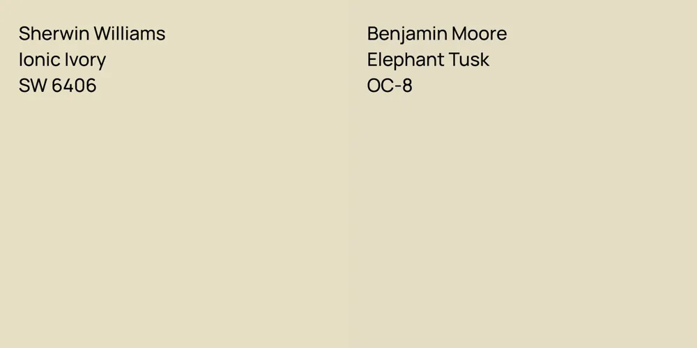 Sherwin Williams Ionic Ivory vs. Benjamin Moore Elephant Tusk comparison