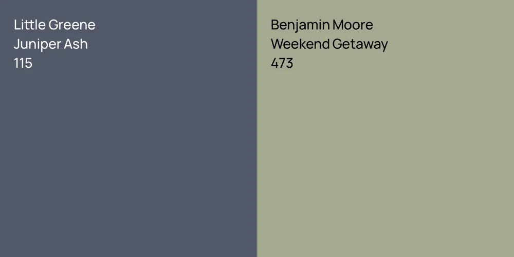 Little Greene Juniper Ash vs. Benjamin Moore Weekend Getaway comparison