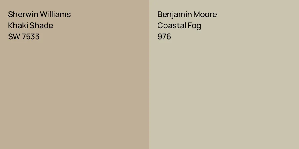 Sherwin Williams Khaki Shade vs. Benjamin Moore Coastal Fog comparison