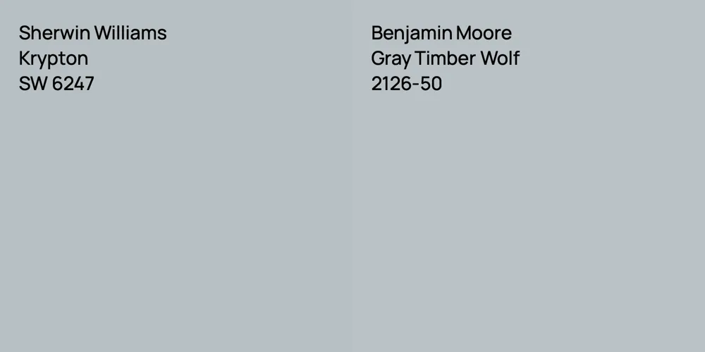 Sherwin Williams Krypton vs. Benjamin Moore Gray Timber Wolf comparison