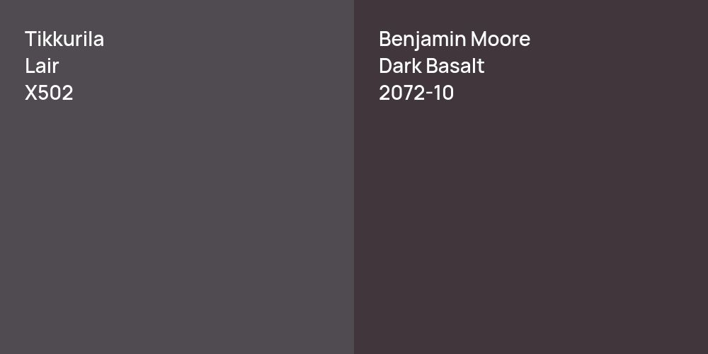 Tikkurila Lair vs. Benjamin Moore Dark Basalt comparison