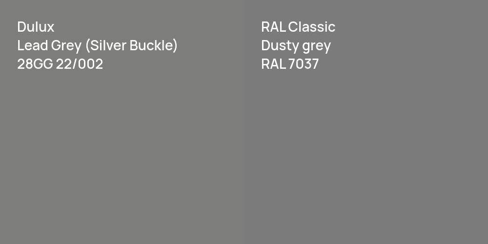 Dulux Lead Grey (Silver Buckle) vs. RAL Classic Dusty grey comparison