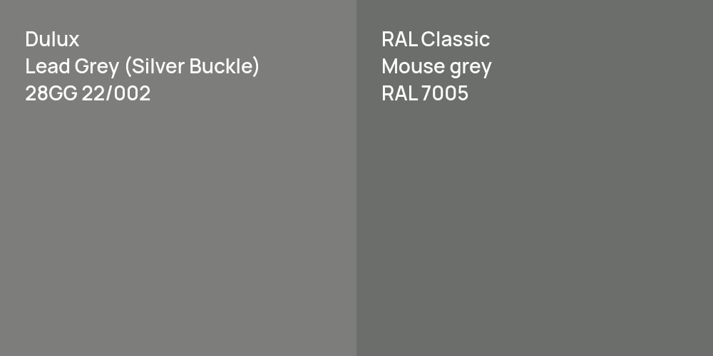 Dulux Lead Grey (Silver Buckle) vs. RAL Classic Mouse grey comparison