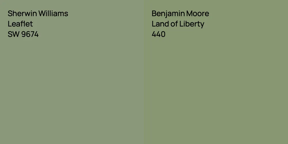 Sherwin Williams Leaflet vs. Benjamin Moore Land of Liberty comparison