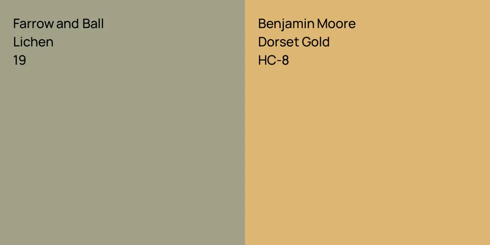 Farrow and Ball Lichen vs. Benjamin Moore Dorset Gold comparison