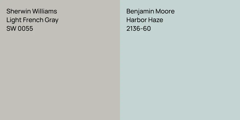 Sherwin Williams Light French Gray vs. Benjamin Moore Harbor Haze comparison