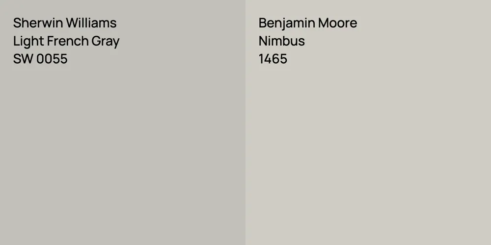 Sherwin Williams Light French Gray vs. Benjamin Moore Nimbus comparison