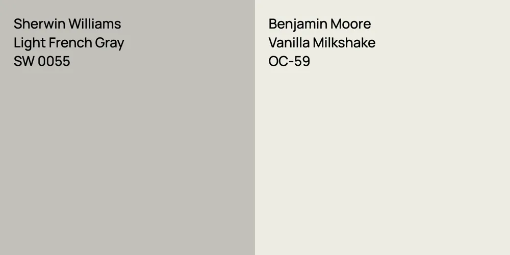 Sherwin Williams Light French Gray vs. Benjamin Moore Vanilla Milkshake comparison