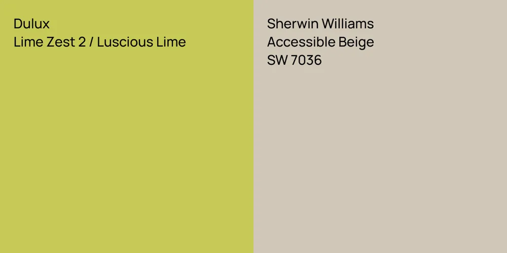 Dulux Lime Zest 2 vs. Sherwin Williams Accessible Beige comparison