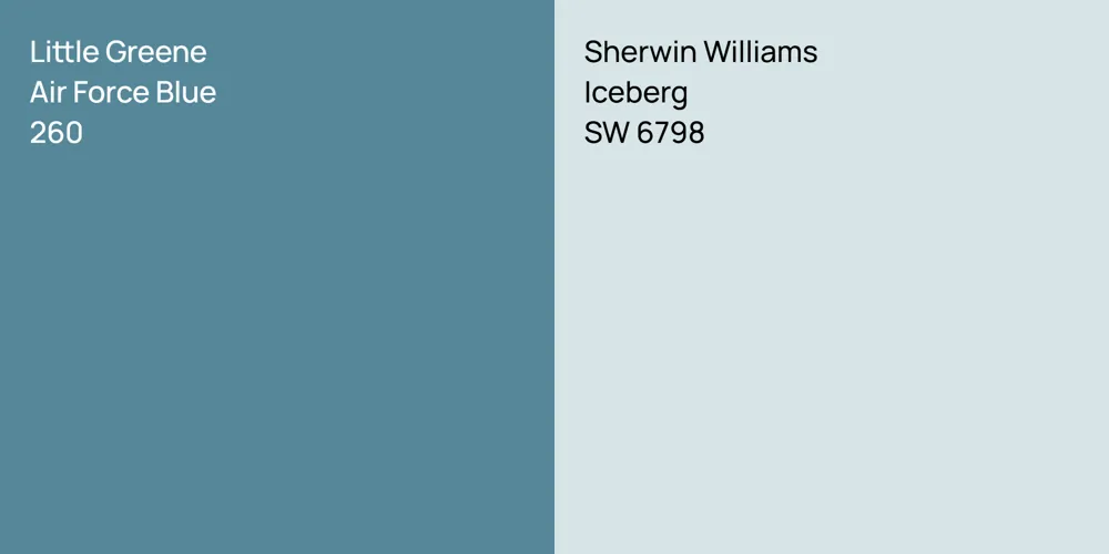 Little Greene Air Force Blue vs. Sherwin Williams Iceberg comparison