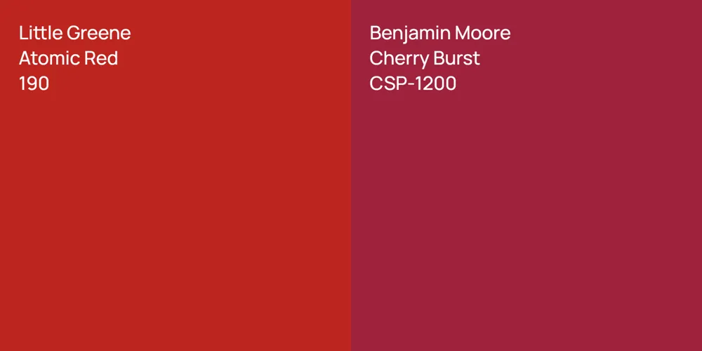 Little Greene Atomic Red vs. Benjamin Moore Cherry Burst comparison