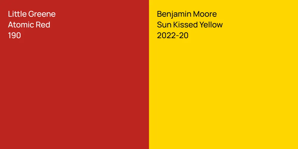 Little Greene Atomic Red vs. Benjamin Moore Sun Kissed Yellow comparison