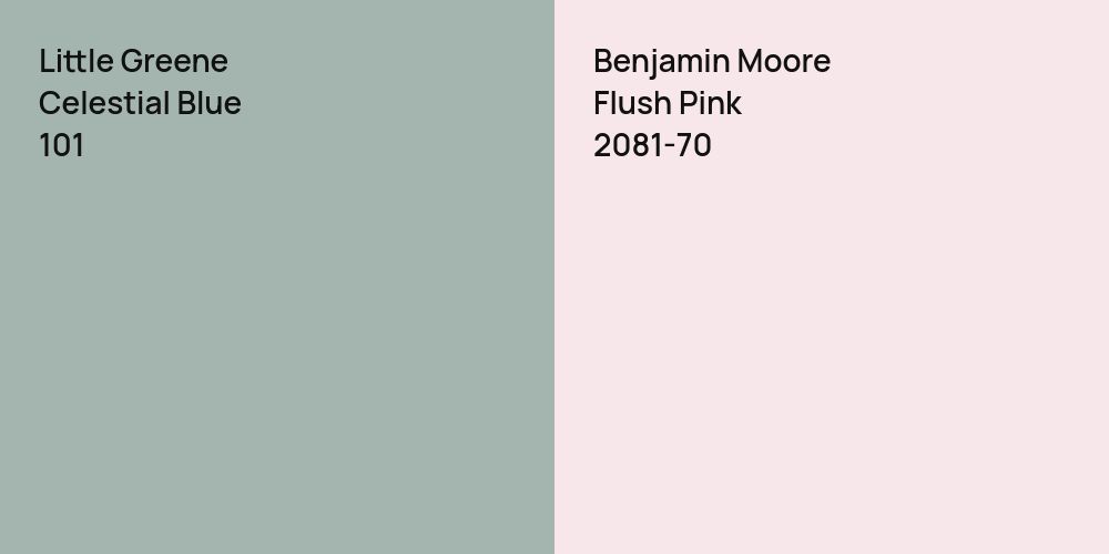 Little Greene Celestial Blue vs. Benjamin Moore Flush Pink comparison