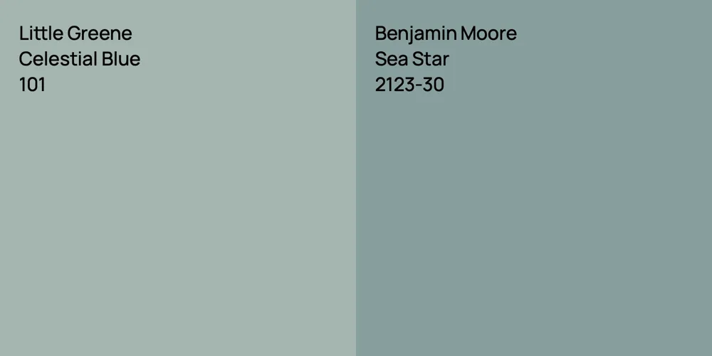 Little Greene Celestial Blue vs. Benjamin Moore Sea Star comparison