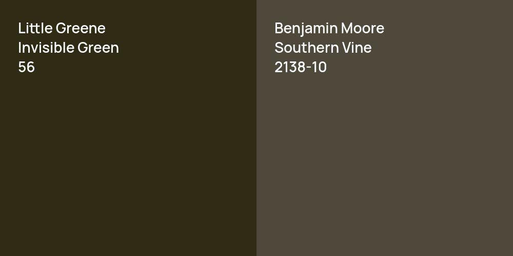 Little Greene Invisible Green vs. Benjamin Moore Southern Vine comparison