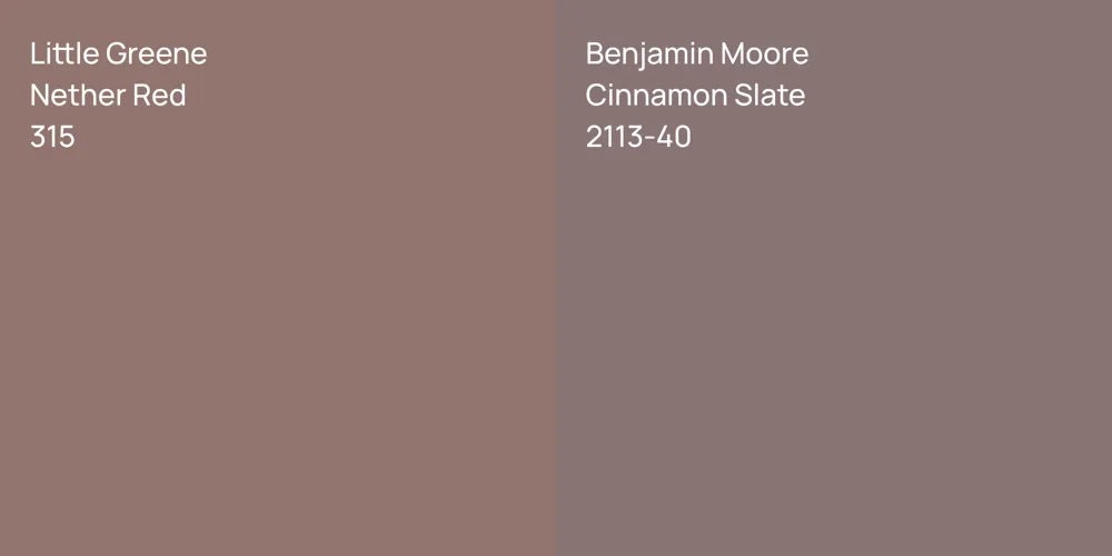 Little Greene Nether Red vs. Benjamin Moore Cinnamon Slate comparison