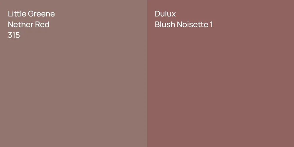 Little Greene Nether Red vs. Dulux Blush Noisette 1 comparison