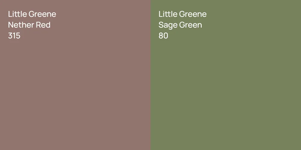 Little Greene Nether Red vs. Little Greene Sage Green comparison