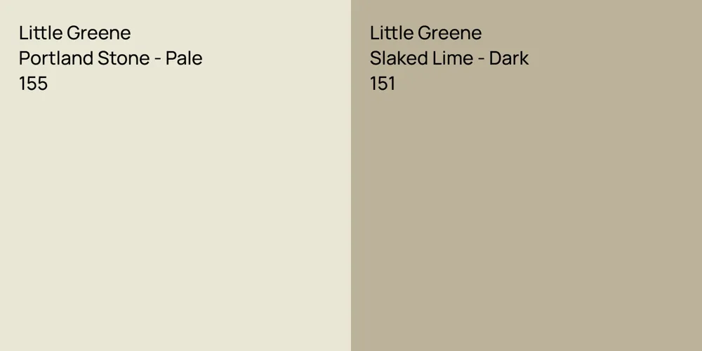Little Greene Portland Stone - Pale vs. Little Greene Slaked Lime - Dark comparison