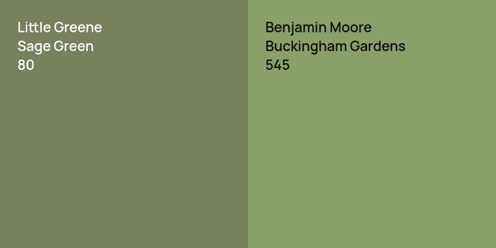 Little Greene Sage Green vs. Benjamin Moore Buckingham Gardens comparison