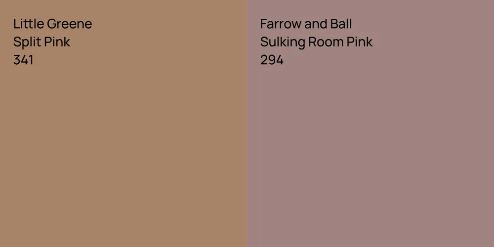Little Greene Split Pink vs. Farrow and Ball Sulking Room Pink comparison