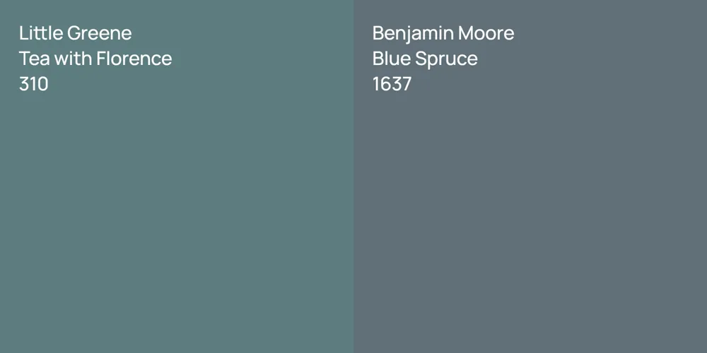 Little Greene Tea with Florence vs. Benjamin Moore Blue Spruce comparison