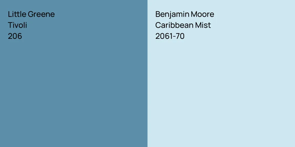 Little Greene Tivoli vs. Benjamin Moore Caribbean Mist comparison