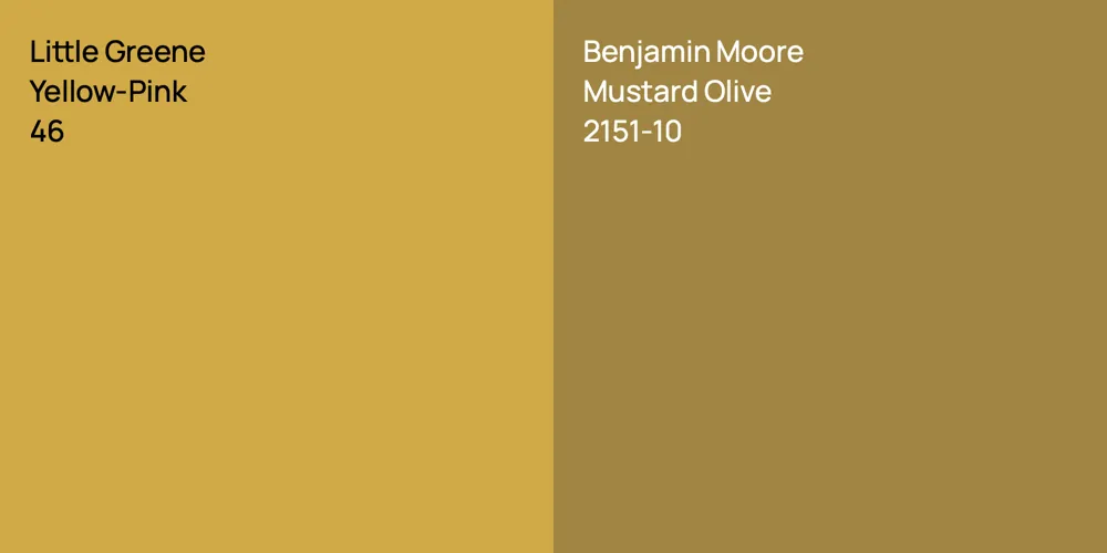 Little Greene Yellow-Pink vs. Benjamin Moore Mustard Olive comparison