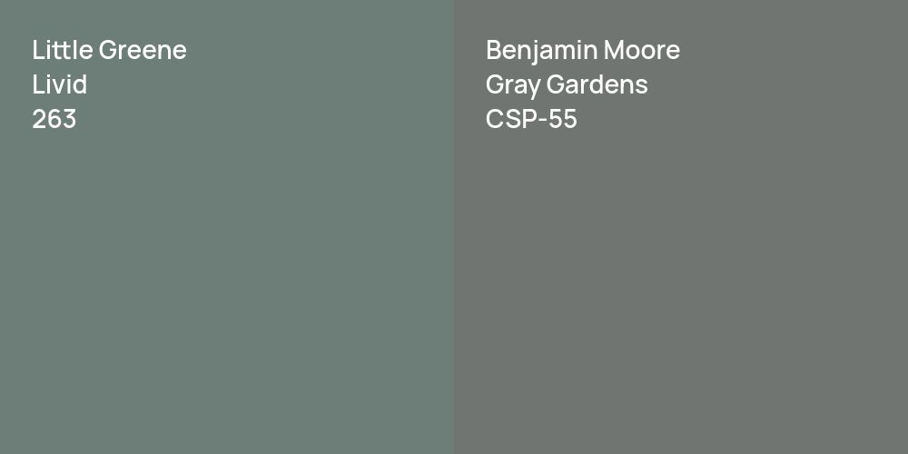Little Greene Livid vs. Benjamin Moore Gray Gardens comparison