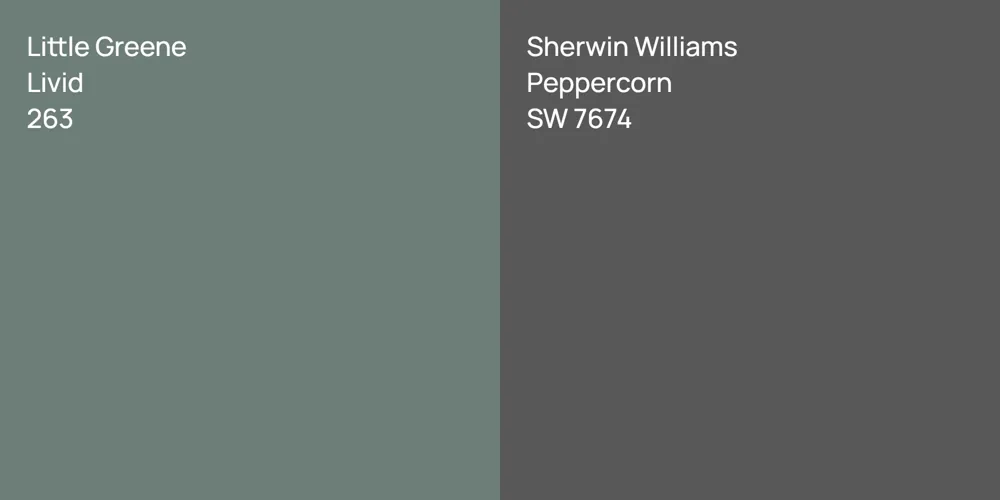 Little Greene Livid vs. Sherwin Williams Peppercorn comparison