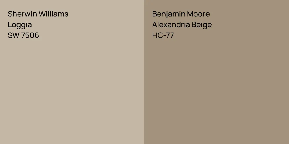 Sherwin Williams Loggia vs. Benjamin Moore Alexandria Beige comparison