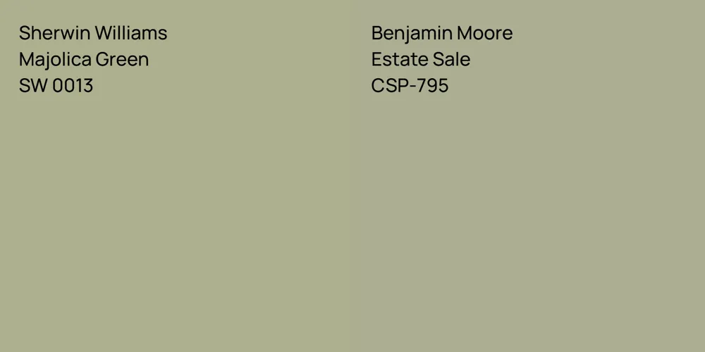 Sherwin Williams Majolica Green vs. Benjamin Moore Estate Sale comparison