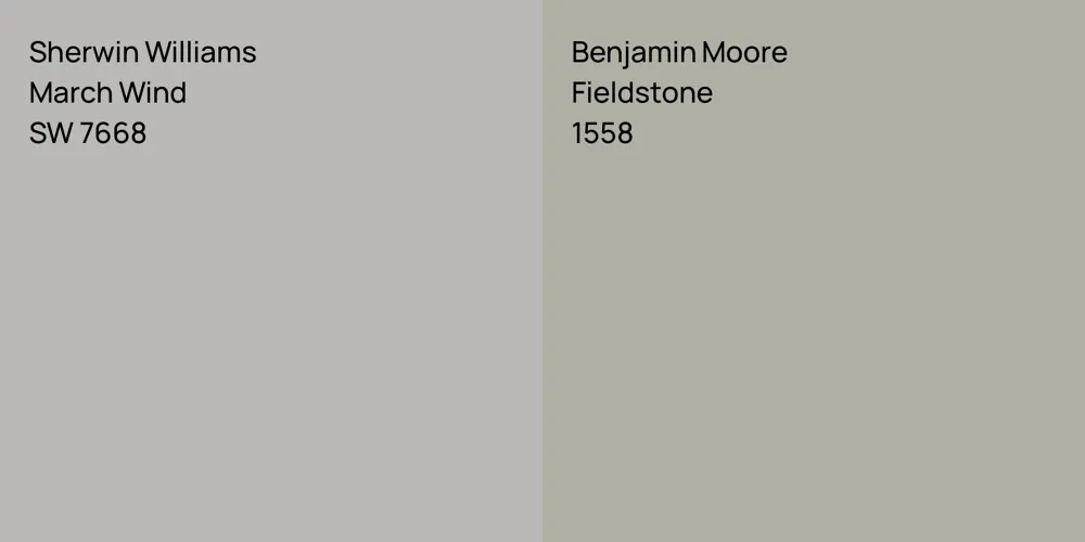 Sherwin Williams March Wind vs. Benjamin Moore Fieldstone comparison