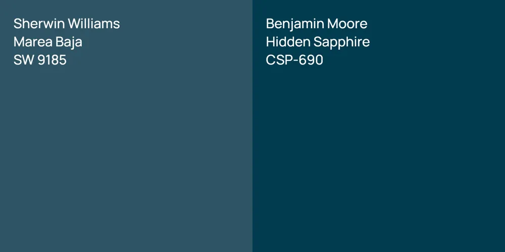 Sherwin Williams Marea Baja vs. Benjamin Moore Hidden Sapphire comparison