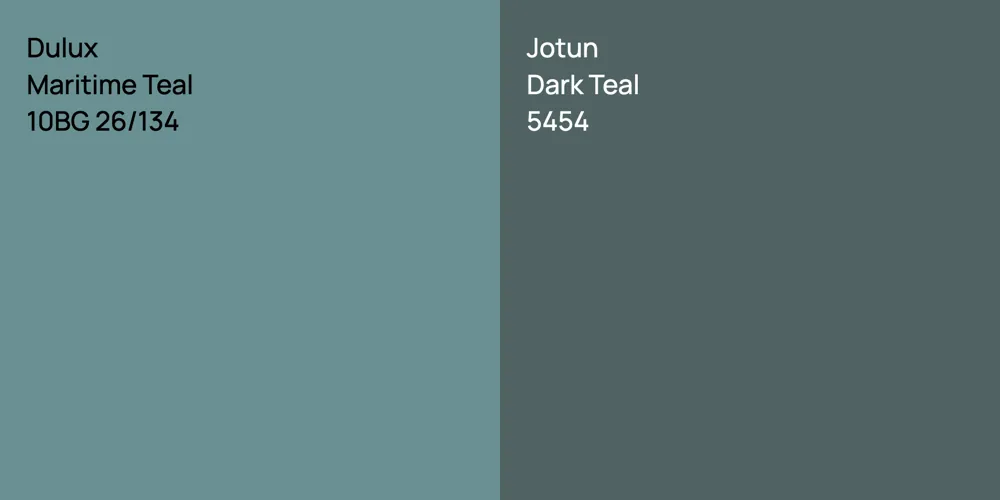 Dulux Maritime Teal vs. Jotun Dark Teal comparison
