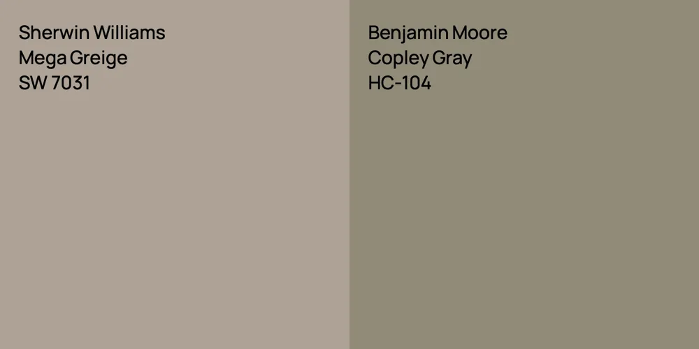 Sherwin Williams Mega Greige vs. Benjamin Moore Copley Gray comparison