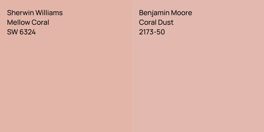 Sherwin Williams Mellow Coral vs. Benjamin Moore Coral Dust comparison