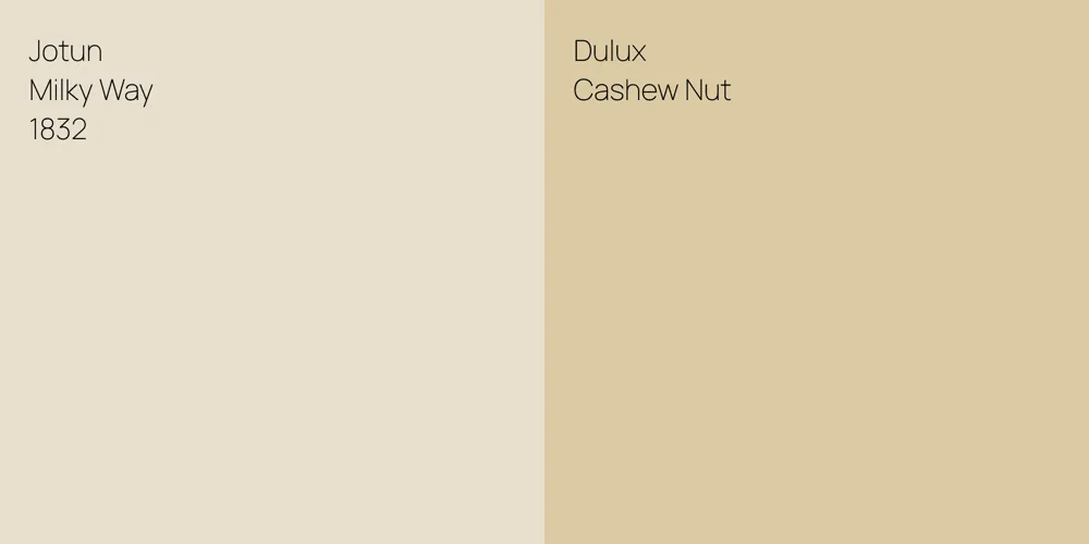 Jotun Milky Way vs. Dulux Cashew Nut comparison