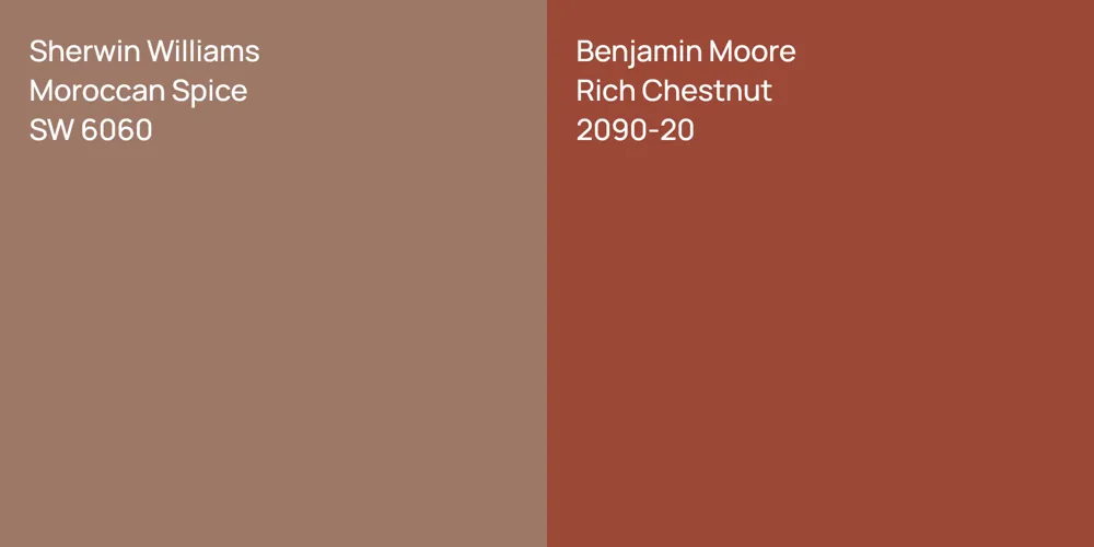 Sherwin Williams Moroccan Spice vs. Benjamin Moore Rich Chestnut comparison