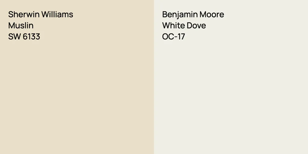 Sherwin Williams Muslin vs. Benjamin Moore White Dove comparison