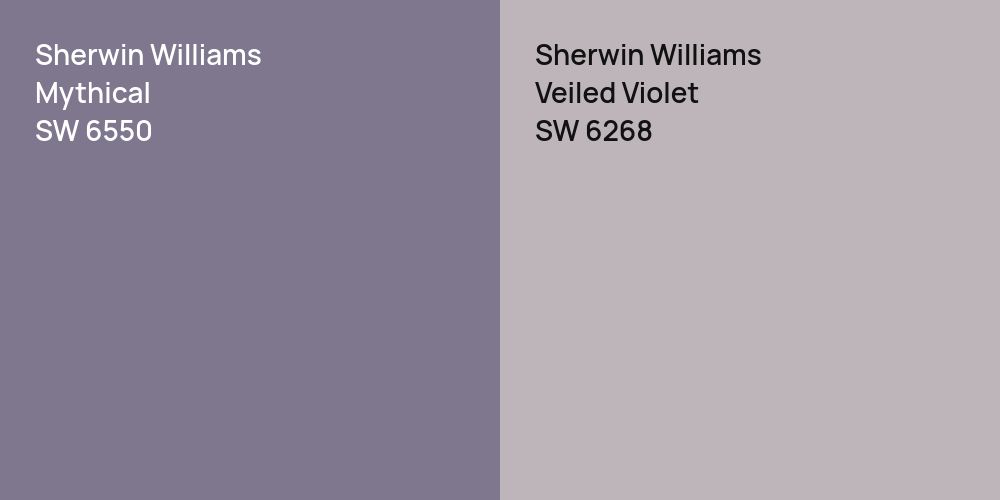 Sherwin Williams Mythical vs. Sherwin Williams Veiled Violet comparison
