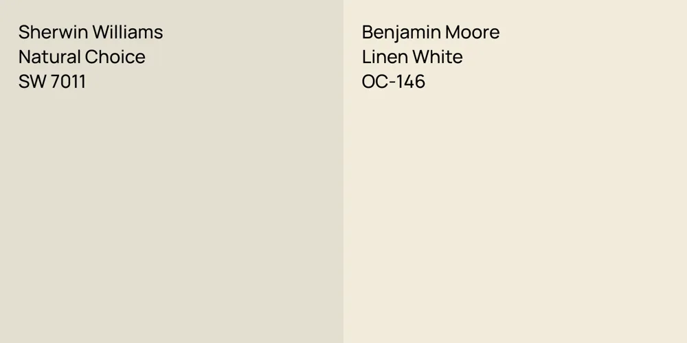 Sherwin Williams Natural Choice vs. Benjamin Moore Linen White comparison