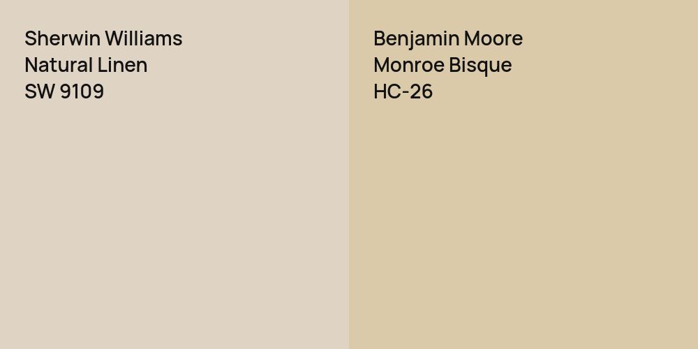 Sherwin Williams Natural Linen vs. Benjamin Moore Monroe Bisque comparison